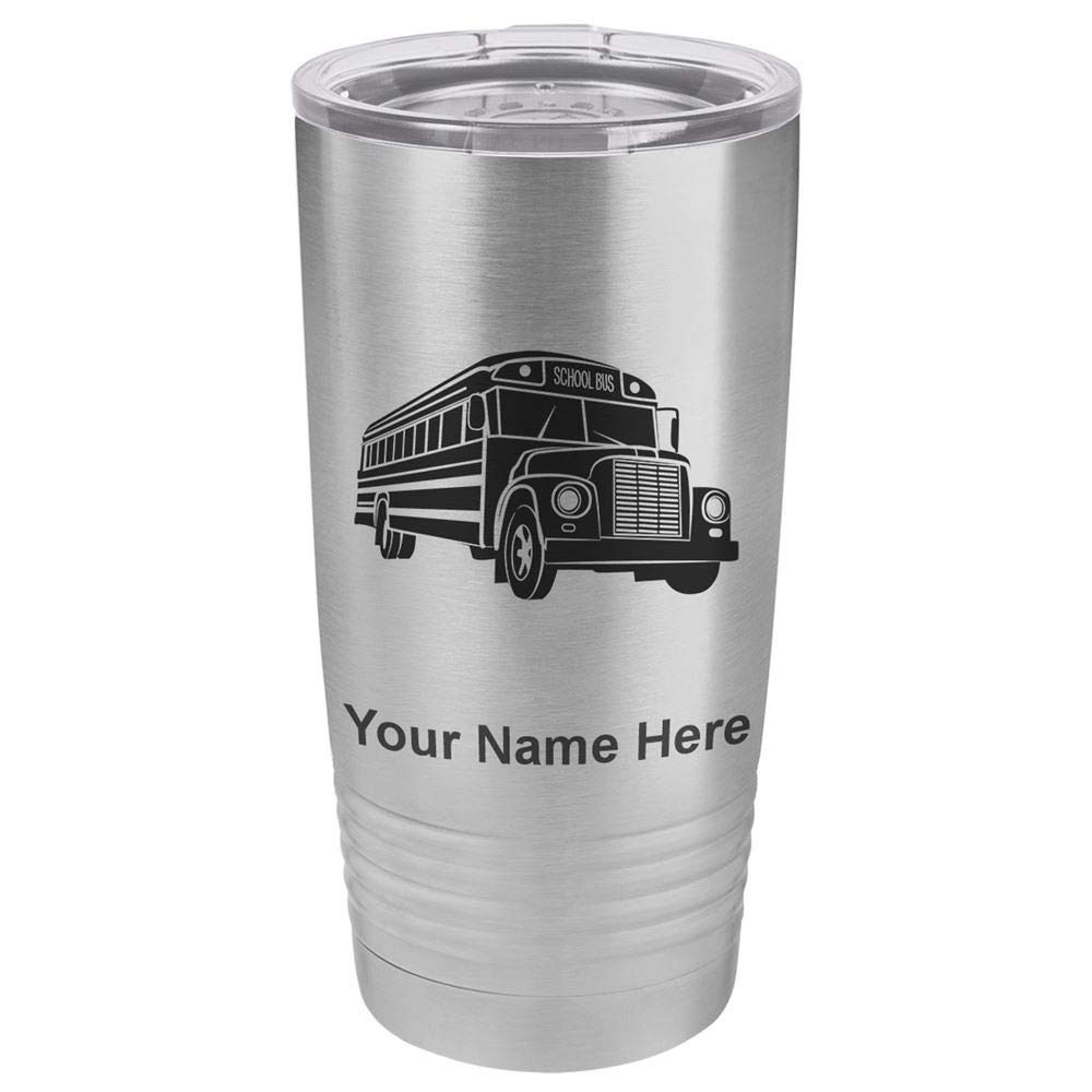 LaserGram 20oz Vacuum Insulated Tumbler Mug, School Bus, Personalized Engraving Included (Stainless Steel)