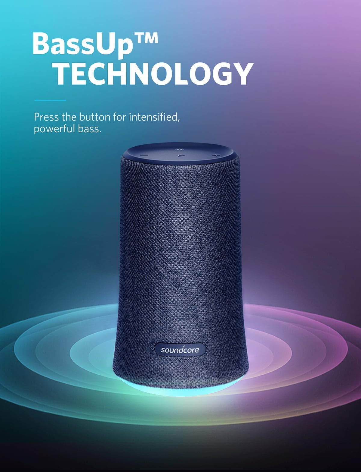Bluetooth Speaker, Soundcore Flare Wireless Speaker by Anker, Portable Party Speaker with 360° Sound, Enhanced Bass, Ambient LED Light, IP67 Dustproof & Waterproof, and 12H Battery Life—Blue (Renewed)