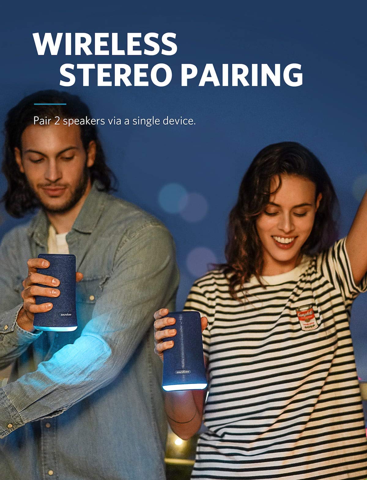 Bluetooth Speaker, Soundcore Flare Wireless Speaker by Anker, Portable Party Speaker with 360° Sound, Enhanced Bass, Ambient LED Light, IP67 Dustproof & Waterproof, and 12H Battery Life—Blue (Renewed)