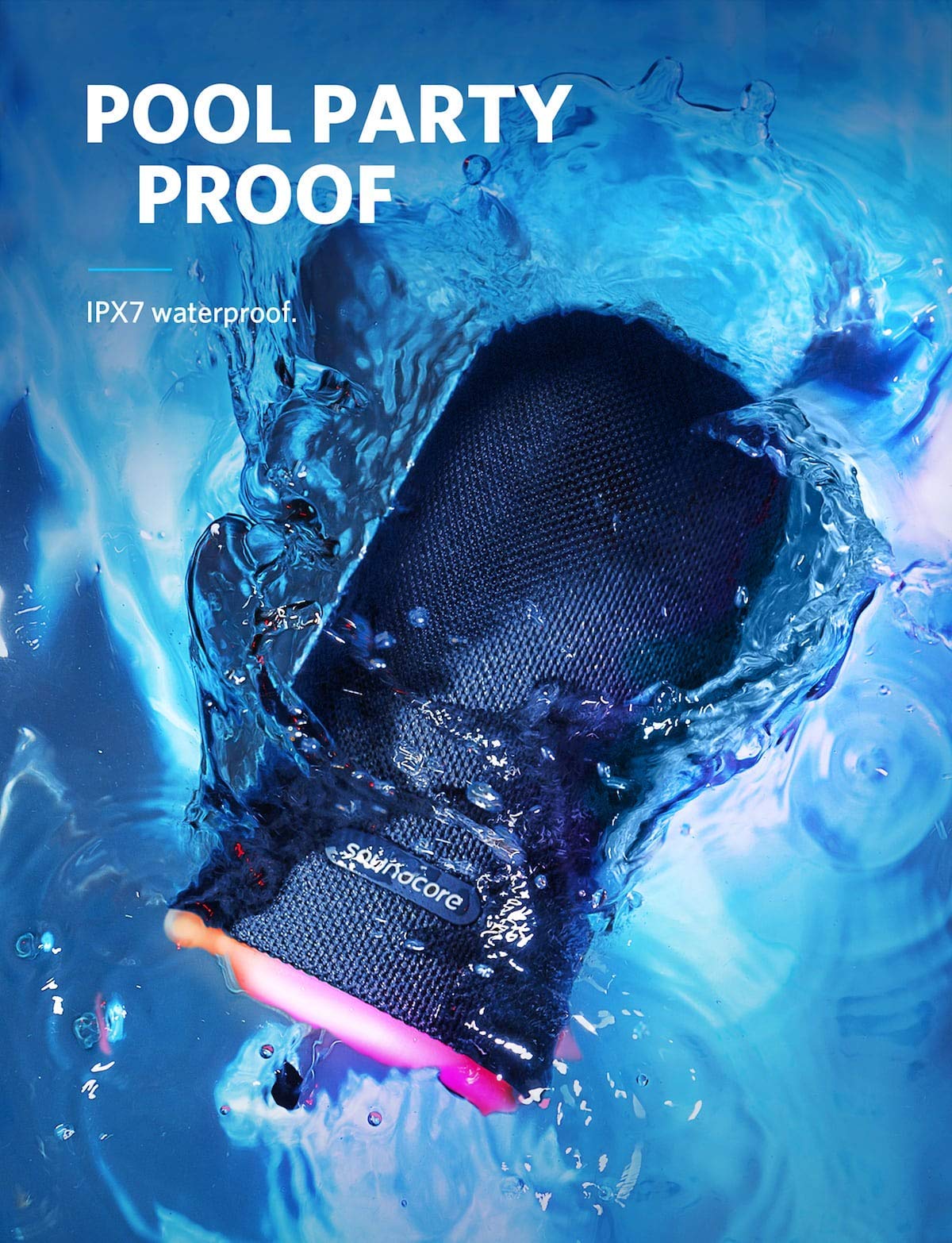 Bluetooth Speaker, Soundcore Flare Wireless Speaker by Anker, Portable Party Speaker with 360° Sound, Enhanced Bass, Ambient LED Light, IP67 Dustproof & Waterproof, and 12H Battery Life—Blue (Renewed)