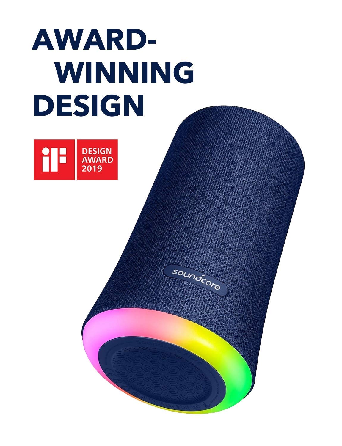 Bluetooth Speaker, Soundcore Flare Wireless Speaker by Anker, Portable Party Speaker with 360° Sound, Enhanced Bass, Ambient LED Light, IP67 Dustproof & Waterproof, and 12H Battery Life—Blue (Renewed)