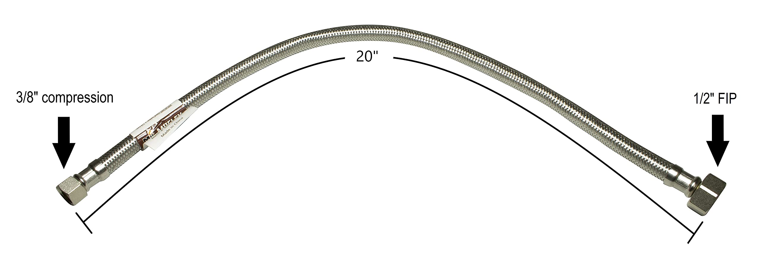 Complete Set 1/2 in. NOM Inlet x 3/8 in. OD Compression Outlet Angle Shut Off Valve + Escutcheon Plate + 20" Long Stainless Steel Braided Faucet Water Supply Line (2 Pack)