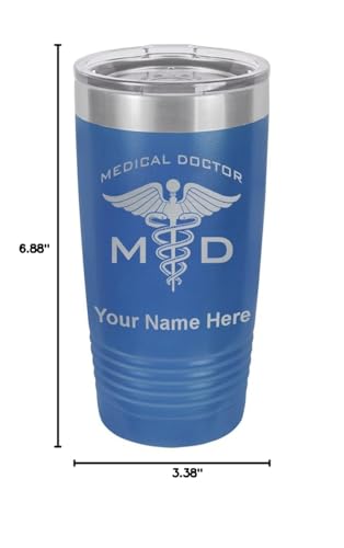 LaserGram 20oz Vacuum Insulated Tumbler Mug, MD Medical Doctor, Personalized Engraving Included (Dark Blue)