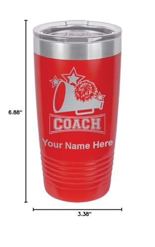 LaserGram 20oz Vacuum Insulated Tumbler Mug, Cheerleading Coach, Personalized Engraving Included (Red)