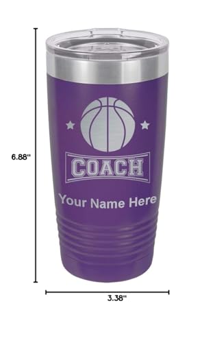 LaserGram 20oz Vacuum Insulated Tumbler Mug, Basketball Coach, Personalized Engraving Included (Dark Purple)
