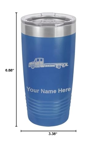LaserGram 20oz Vacuum Insulated Tumbler Mug, Flat Bed Tow Truck, Personalized Engraving Included (Dark Blue)