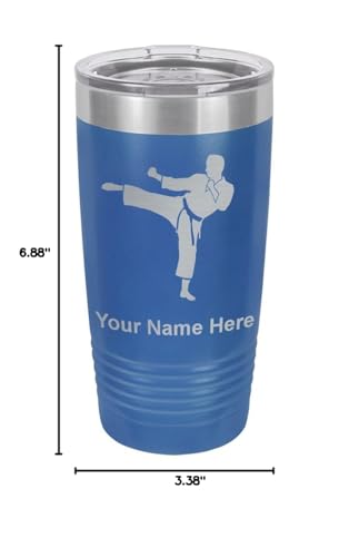 LaserGram 20oz Vacuum Insulated Tumbler Mug, Karate Man, Personalized Engraving Included (Dark Blue)