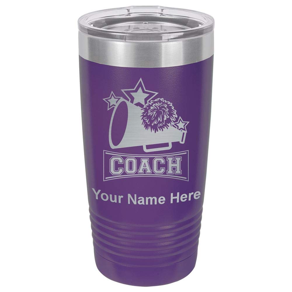 LaserGram 20oz Vacuum Insulated Tumbler Mug, Cheerleading Coach, Personalized Engraving Included (Dark Purple)