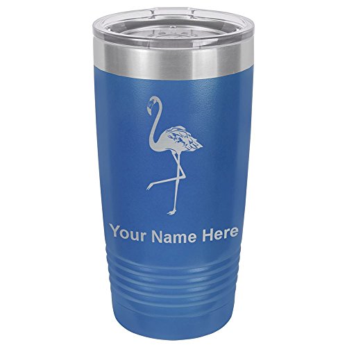 LaserGram 20oz Vacuum Insulated Tumbler Mug, Flamingo, Personalized Engraving Included (Dark Blue)