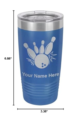 LaserGram 20oz Vacuum Insulated Tumbler Mug, Bowling Ball and Pins, Personalized Engraving Included (Dark Blue)