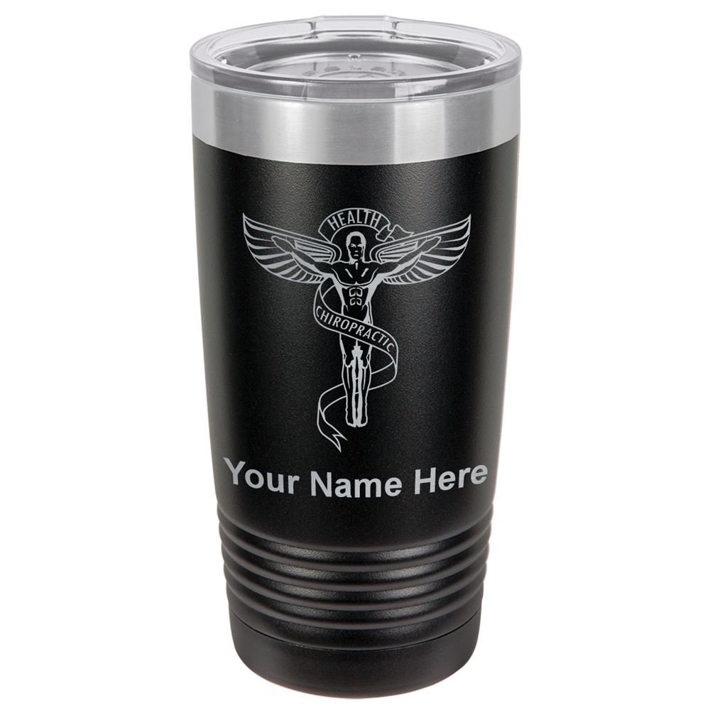 LaserGram 20oz Vacuum Insulated Tumbler Mug, Chiropractic Symbol, Personalized Engraving Included (Black)