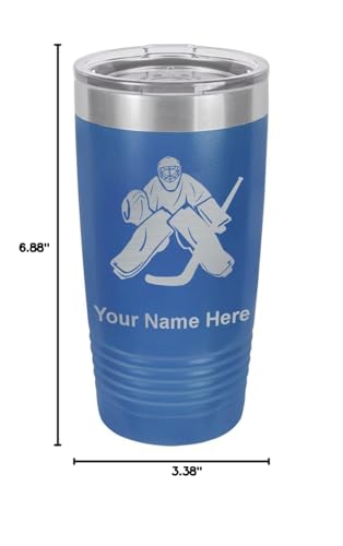 LaserGram 20oz Vacuum Insulated Tumbler Mug, Hockey Goalie, Personalized Engraving Included (Dark Blue)
