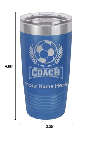 LaserGram 20oz Vacuum Insulated Tumbler Mug, Soccer Coach, Personalized Engraving Included (Dark Blue)