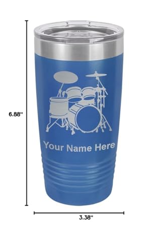 LaserGram 20oz Vacuum Insulated Tumbler Mug, Drum Set, Personalized Engraving Included (Dark Blue)