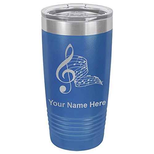 LaserGram 20oz Vacuum Insulated Tumbler Mug, Musical Notes, Personalized Engraving Included (Dark Blue)