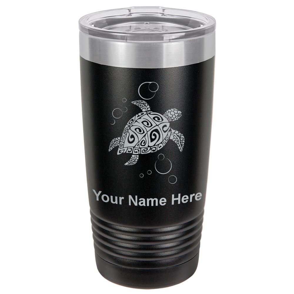LaserGram 20oz Vacuum Insulated Tumbler Mug, Hawaiian Sea Turtle, Personalized Engraving Included (Black)