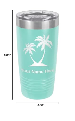 LaserGram 20oz Vacuum Insulated Tumbler Mug, Palm Trees, Personalized Engraving Included (Teal)