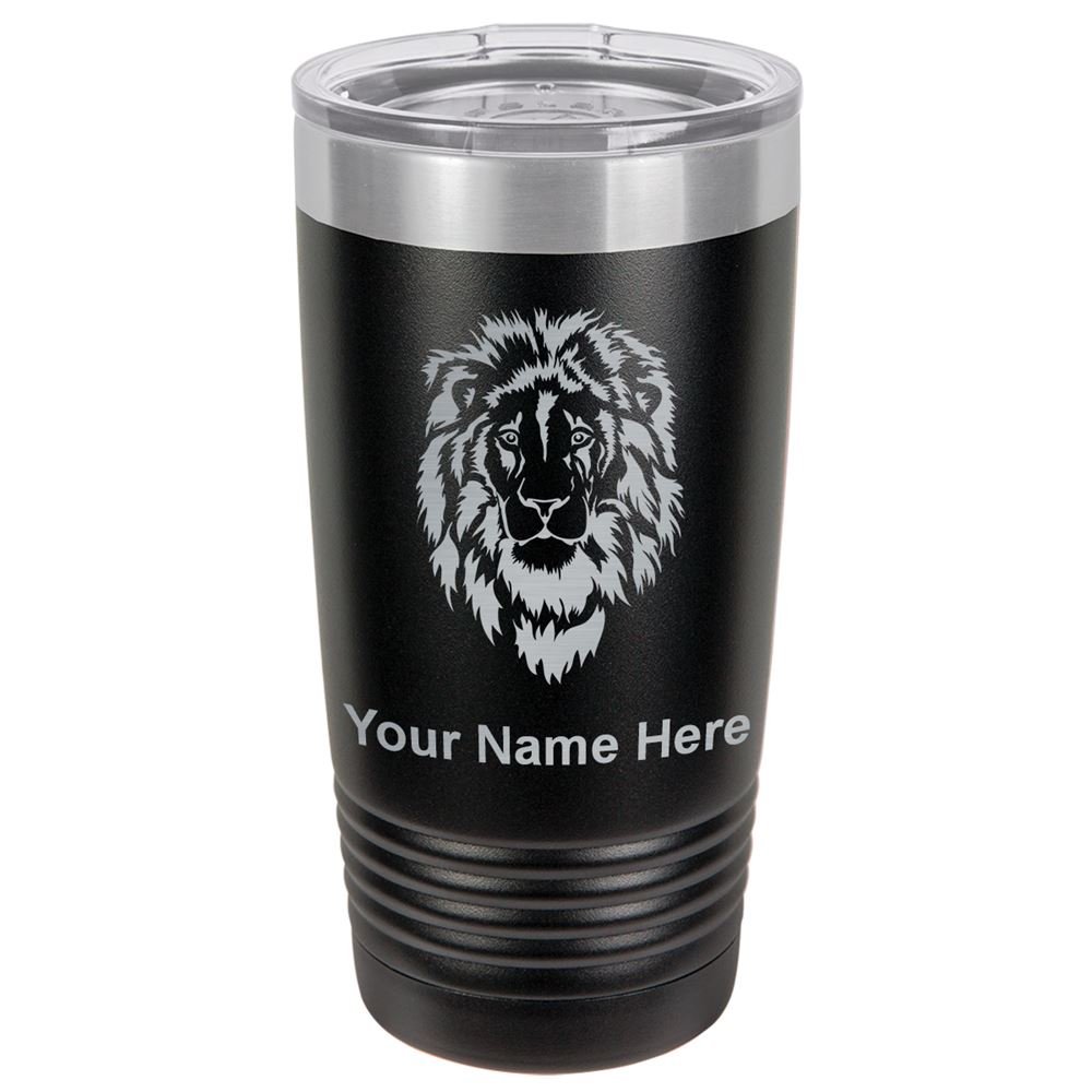 LaserGram 20oz Vacuum Insulated Tumbler Mug, Lion Head, Personalized Engraving Included (Black)