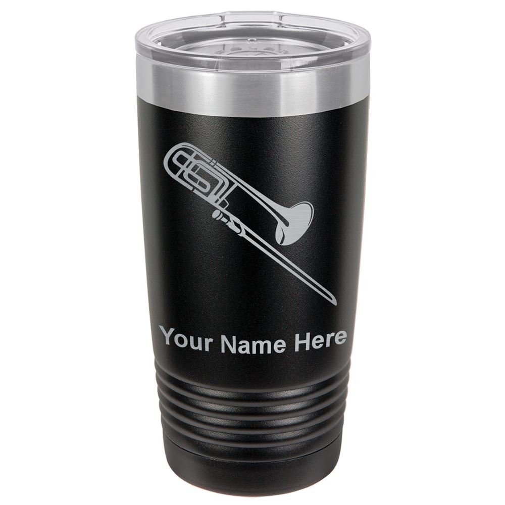 LaserGram 20oz Vacuum Insulated Tumbler Mug, Trombone, Personalized Engraving Included (Black)