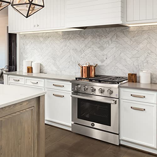 BRAMA Gas Range with 4 Burner Cooktop, Freestanding 30-Inch with Porcelain Convection Oven and Broil Function, Continuous Grates with Stainless Steel Construction, 4.2 Cu.Ft., Metallic