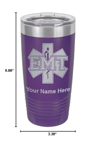 LaserGram 20oz Vacuum Insulated Tumbler Mug, EMT Emergency Medical Technician, Personalized Engraving Included (Dark Purple)