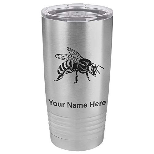 LaserGram 20oz Vacuum Insulated Tumbler Mug, Honey Bee, Personalized Engraving Included (Stainless Steel)
