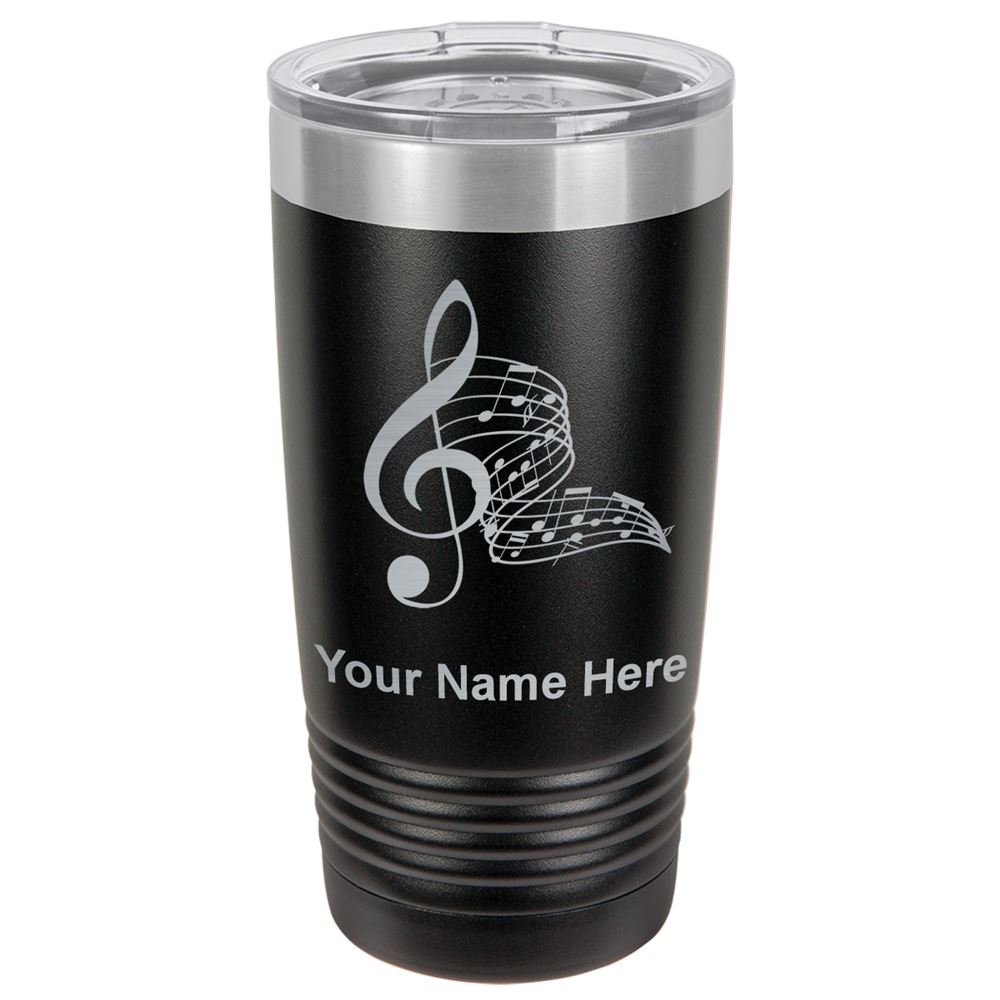 LaserGram 20oz Vacuum Insulated Tumbler Mug, Musical Notes, Personalized Engraving Included (Black)