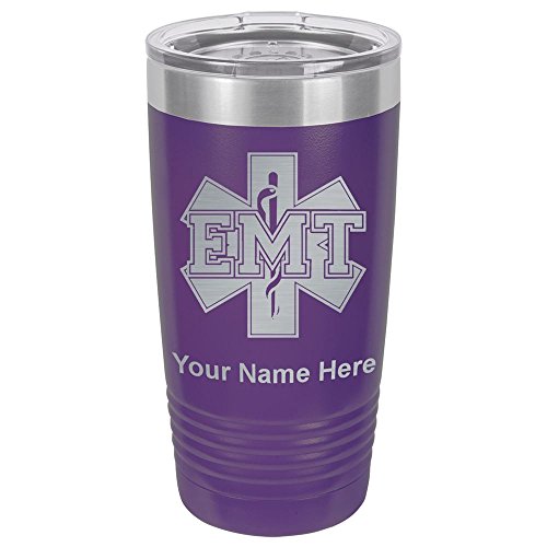 LaserGram 20oz Vacuum Insulated Tumbler Mug, EMT Emergency Medical Technician, Personalized Engraving Included (Dark Purple)
