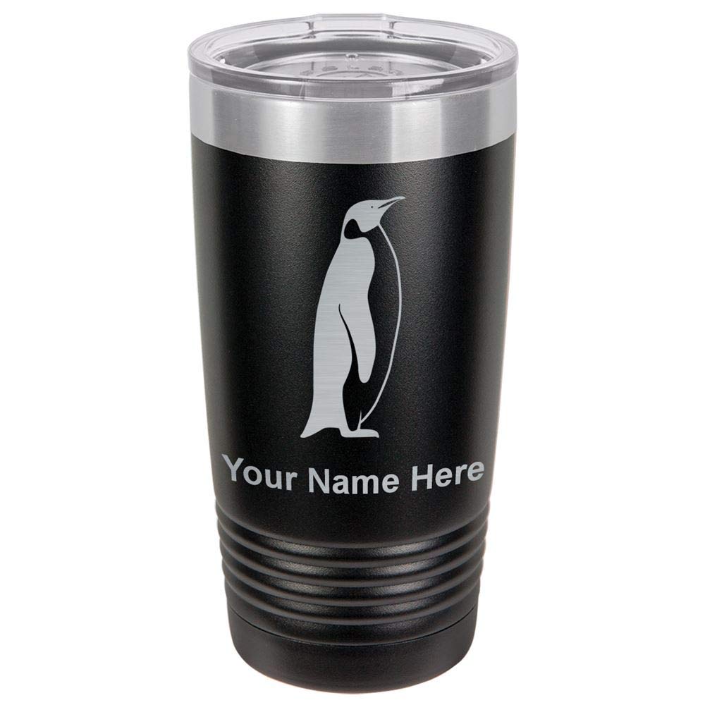 LaserGram 20oz Vacuum Insulated Tumbler Mug, Penguin, Personalized Engraving Included (Black)