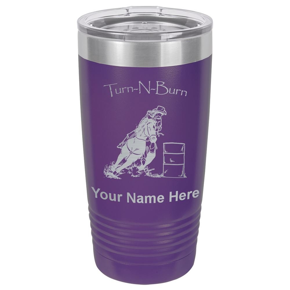 LaserGram 20oz Vacuum Insulated Tumbler Mug, Barrel Racer Turn N Burn, Personalized Engraving Included (Dark Purple)