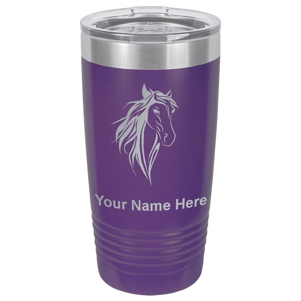 LaserGram 20oz Vacuum Insulated Tumbler Mug, Horse Head 3, Personalized Engraving Included (Dark Purple)