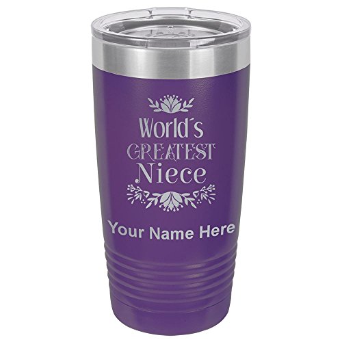 LaserGram 20oz Vacuum Insulated Tumbler Mug, World's Greatest Niece, Personalized Engraving Included (Dark Purple)