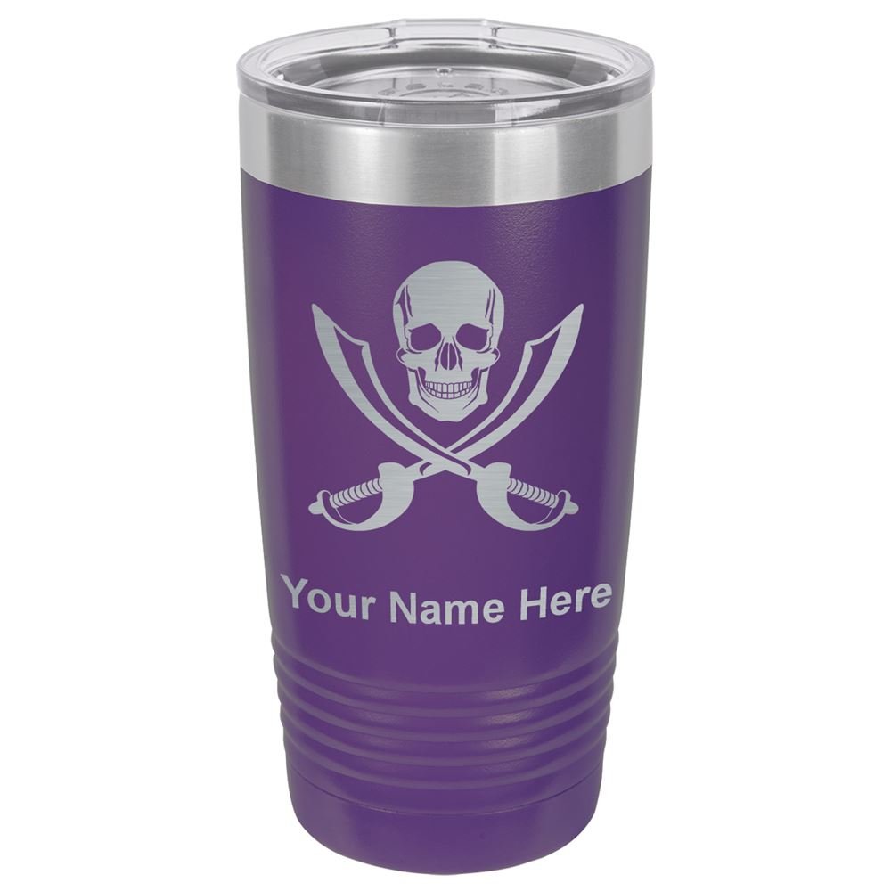 LaserGram 20oz Vacuum Insulated Tumbler Mug, Jolly Roger, Personalized Engraving Included (Dark Purple)