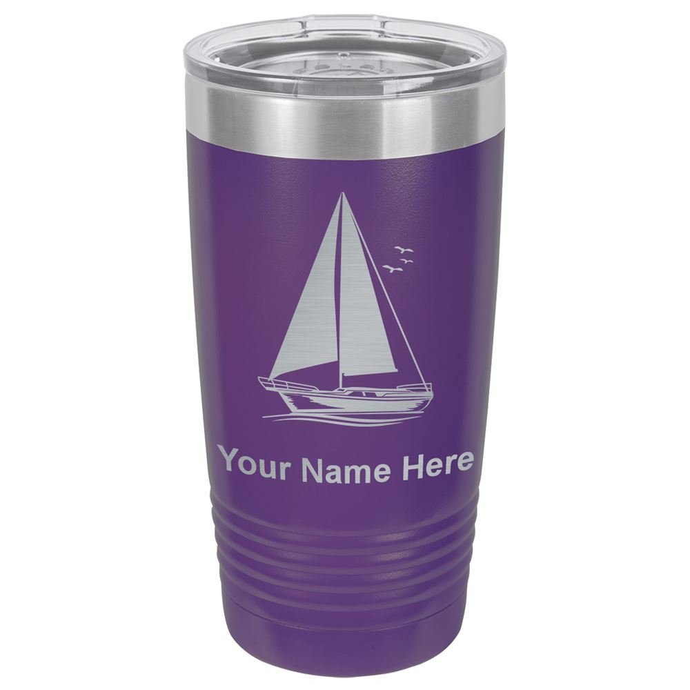 LaserGram 20oz Vacuum Insulated Tumbler Mug, Sailboat, Personalized Engraving Included (Dark Purple)