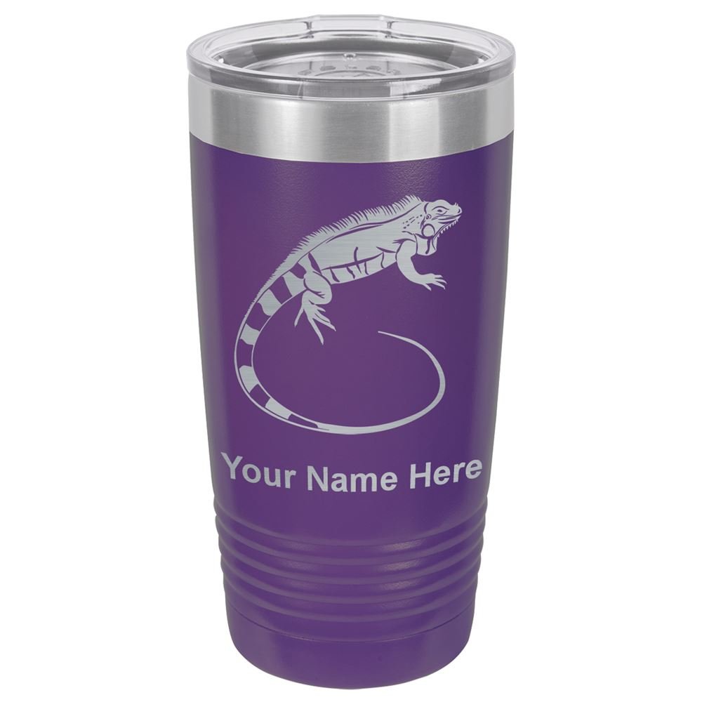 LaserGram 20oz Vacuum Insulated Tumbler Mug, Iguana, Personalized Engraving Included (Dark Purple)