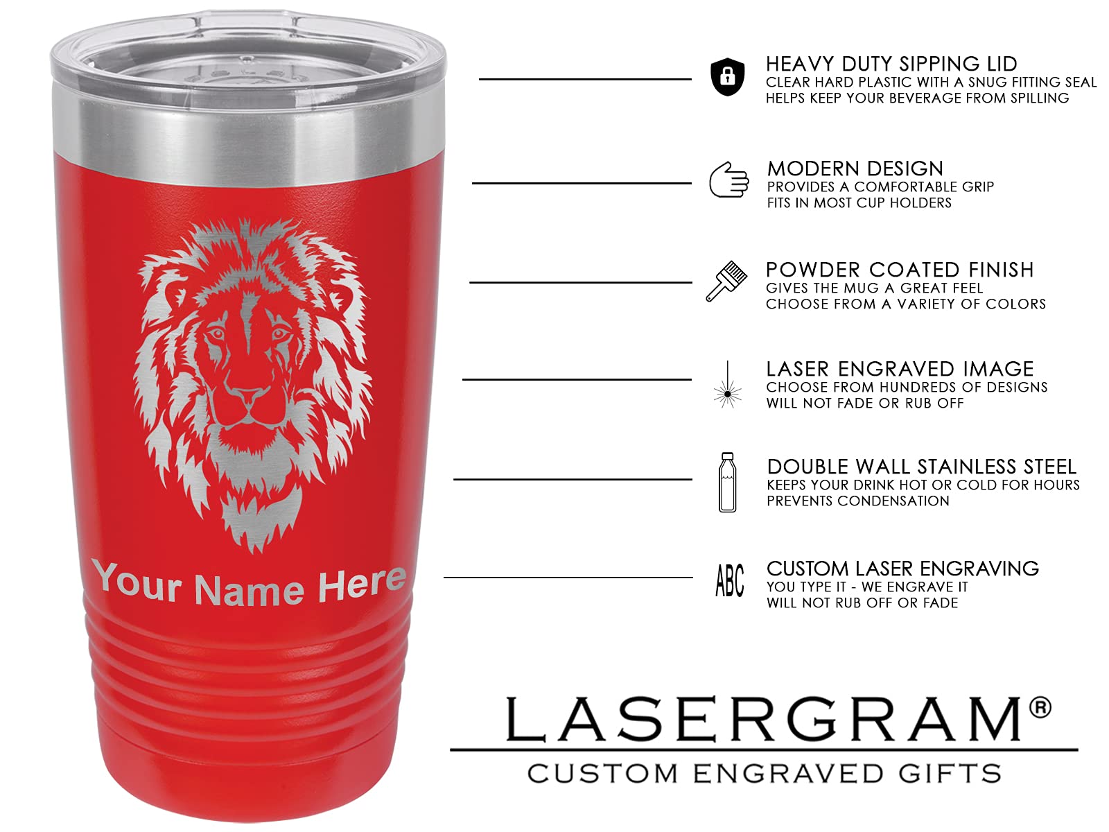 LaserGram 20oz Vacuum Insulated Tumbler Mug, Chess King, Personalized Engraving Included (Red)