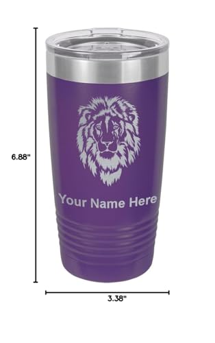 LaserGram 20oz Vacuum Insulated Tumbler Mug, Lion Head, Personalized Engraving Included (Dark Purple)