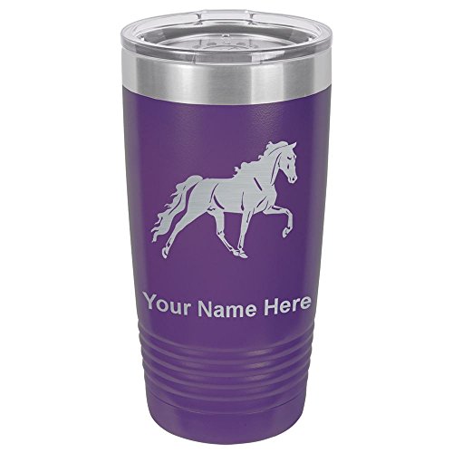 LaserGram 20oz Vacuum Insulated Tumbler Mug, Horse, Personalized Engraving Included (Dark Purple)