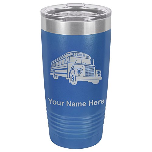 LaserGram 20oz Vacuum Insulated Tumbler Mug, School Bus, Personalized Engraving Included (Dark Blue)