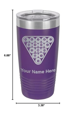 LaserGram 20oz Vacuum Insulated Tumbler Mug, Billiard Balls, Personalized Engraving Included (Dark Purple)