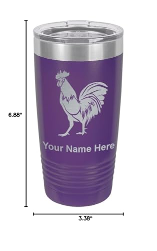 LaserGram 20oz Vacuum Insulated Tumbler Mug, Rooster, Personalized Engraving Included (Dark Purple)