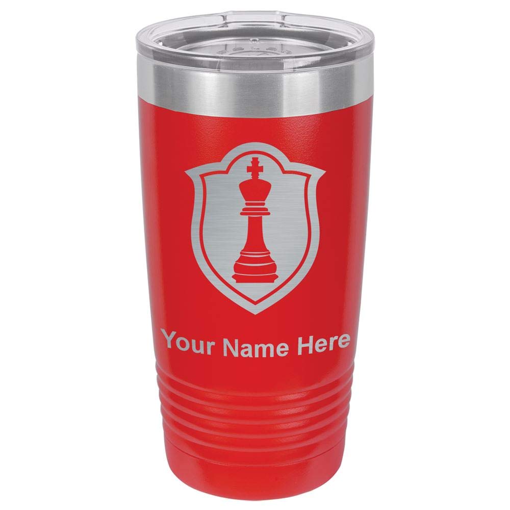 LaserGram 20oz Vacuum Insulated Tumbler Mug, Chess King, Personalized Engraving Included (Red)