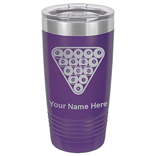 LaserGram 20oz Vacuum Insulated Tumbler Mug, Billiard Balls, Personalized Engraving Included (Dark Purple)