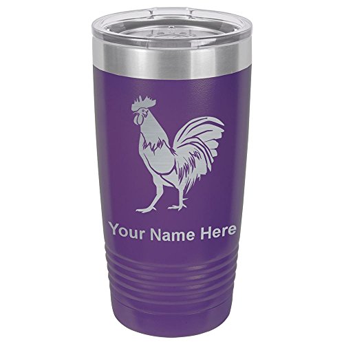 LaserGram 20oz Vacuum Insulated Tumbler Mug, Rooster, Personalized Engraving Included (Dark Purple)