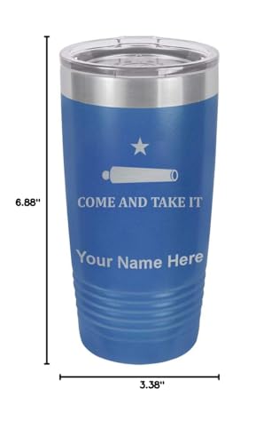 LaserGram 20oz Vacuum Insulated Tumbler Mug, Texas Come and Take It Flag, Personalized Engraving Included (Dark Blue)