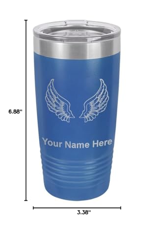 LaserGram 20oz Vacuum Insulated Tumbler Mug, Angel Wings, Personalized Engraving Included (Dark Blue)
