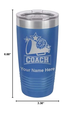 LaserGram 20oz Vacuum Insulated Tumbler Mug, Cheerleading Coach, Personalized Engraving Included (Dark Blue)