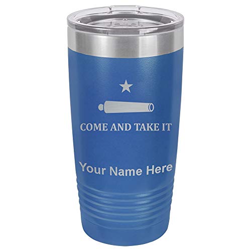 LaserGram 20oz Vacuum Insulated Tumbler Mug, Texas Come and Take It Flag, Personalized Engraving Included (Dark Blue)