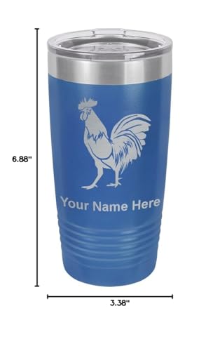 LaserGram 20oz Vacuum Insulated Tumbler Mug, Rooster, Personalized Engraving Included (Dark Blue)