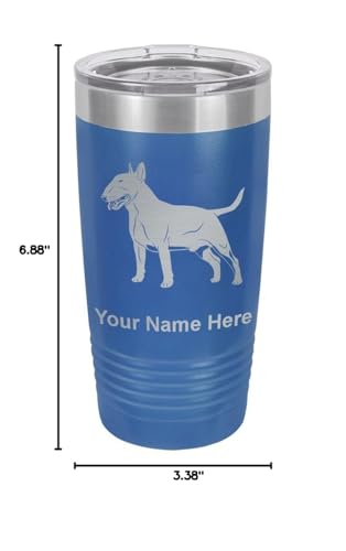 LaserGram 20oz Vacuum Insulated Tumbler Mug, Bull Terrier Dog, Personalized Engraving Included (Dark Blue)